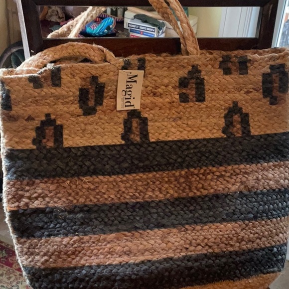 Magid | Bags | Magid Woven Tote Bag Tan And Black | Poshmark